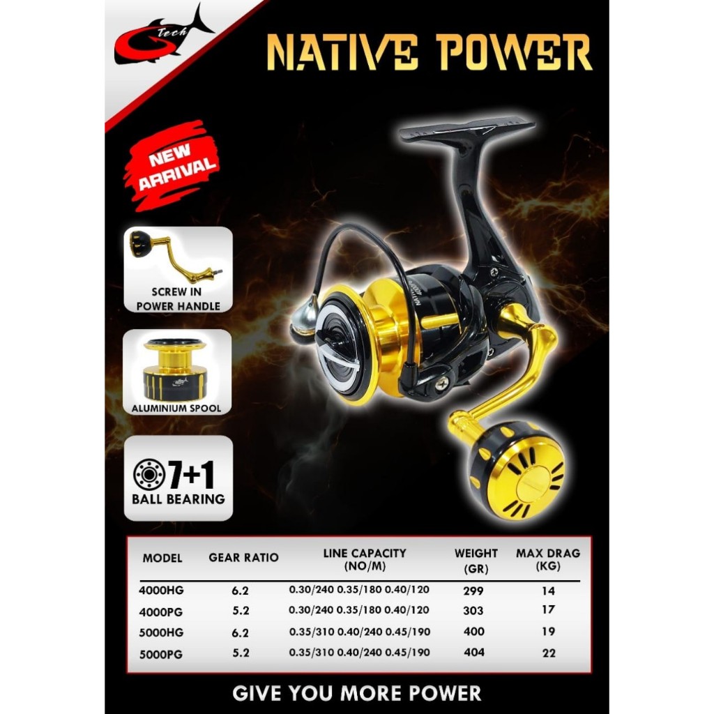 Jual Reel G-TECH NATIVE POWER 4000 5000 HG PG / gtech | Shopee Indonesia