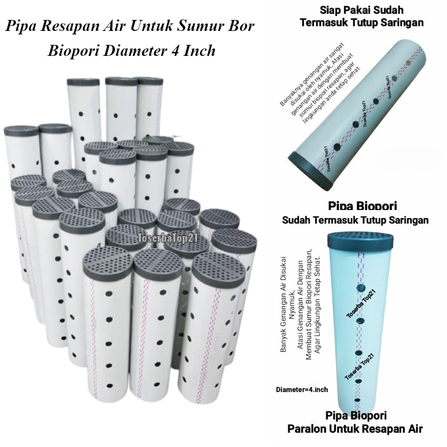 Jual Pipa Pralon Sumur Resapan Biopori / Tabung Pipa Biopori + Tutup ...