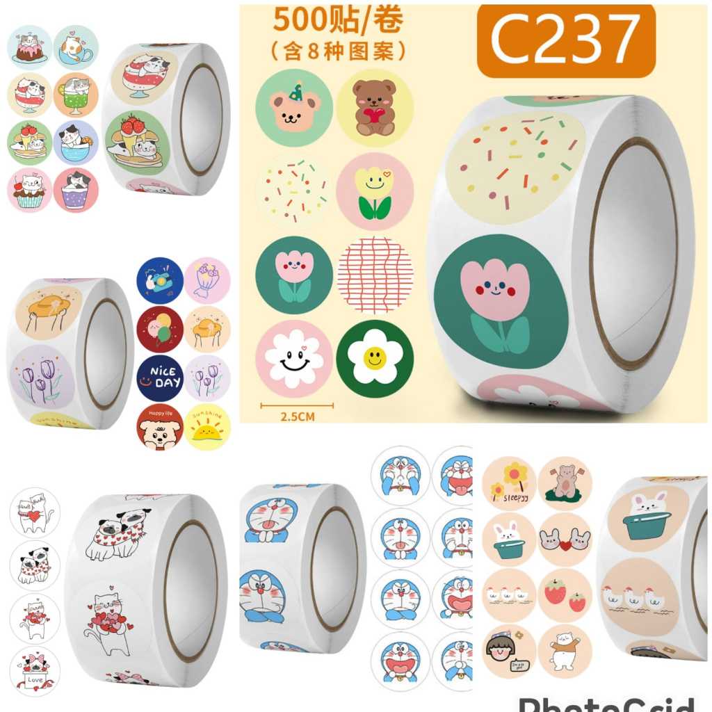 Jual STICKER 500PCS ROLL GULUNG MOTIF LUCU | Shopee Indonesia