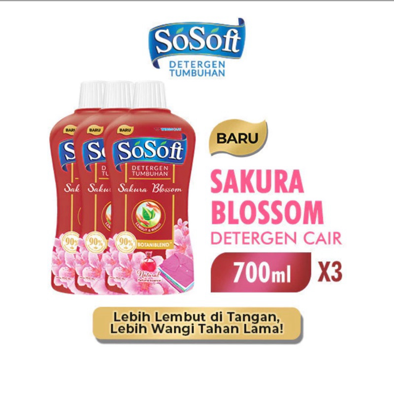 Jual So Soft Deterjen Cair Sakura Blossom Botol 700 ml x3 | Shopee Indonesia