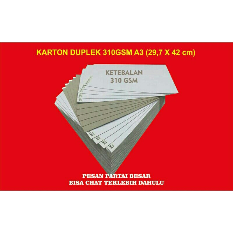 Jual Karton Duplek 310gsm ukuran 25:/br A3 (29,7 x 42) | Shopee Indonesia