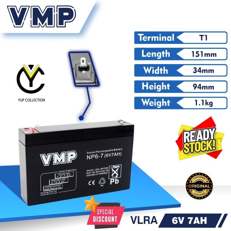 Jual VMP Battery aki accu T1 UPS NP 6-7 (6V 7Ah) | Shopee Indonesia