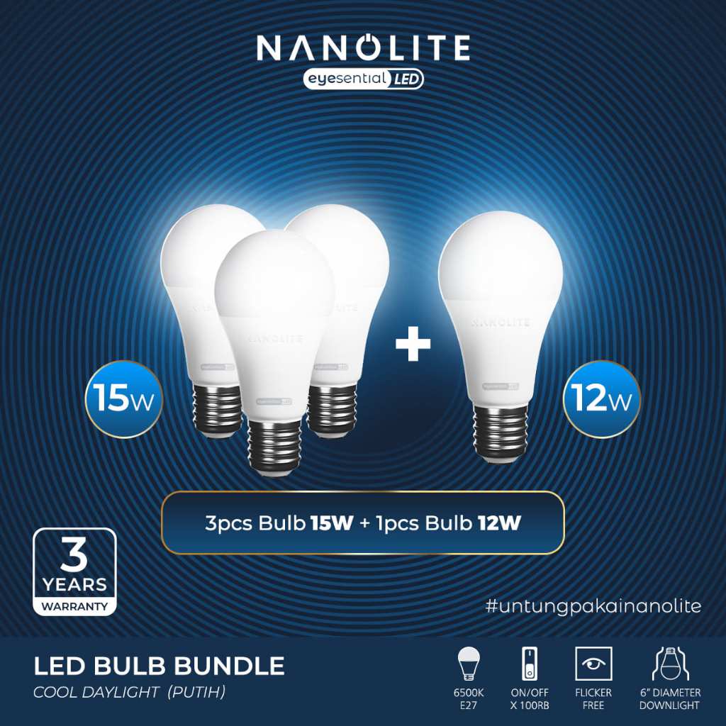 Jual Paket Hemat Lampu Nanolite 3pcs LEDBulb 15W + 1pcs LEDBulb 12W ...