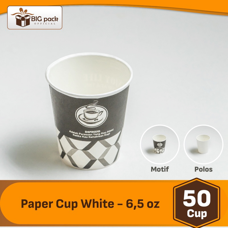 Jual [ISI 50pcs] Paper Cup Putih 6,5 Oz / Gelas Kertas Tahan Panas untuk Kopi Teh - Polos/Motif ...