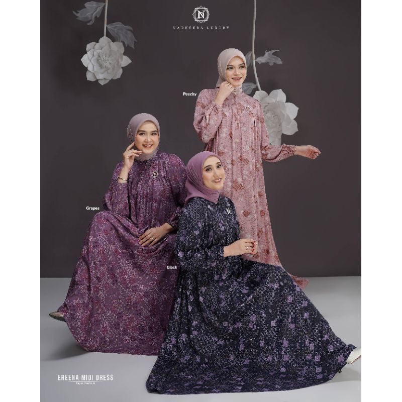 Jual Baju Nadheera Ori Ereena Midi Dress By. Nadheera Luxury | Shopee Indonesia