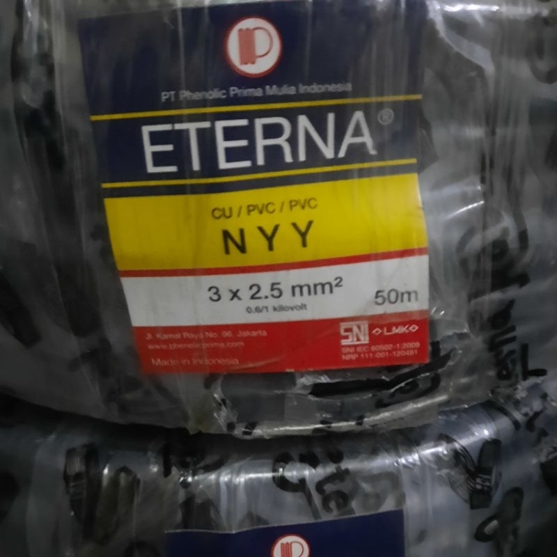 Jual Kabel eterna NYY 3x2,5 mm kawat hitam tembaga 50M | Shopee Indonesia