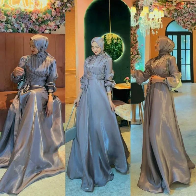 Jual Shimmer Amanda Dress Gamis Kondangan Viral 2024 Bahan Shimmer Mix ...