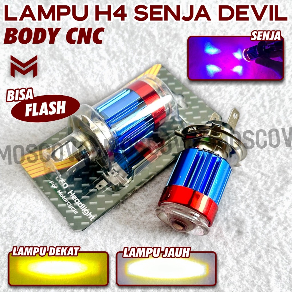 Jual LAMPU DEPAN LED H4 2 WARNA PUTIH KUNING + DEVIL EYE LASER STEEL ...