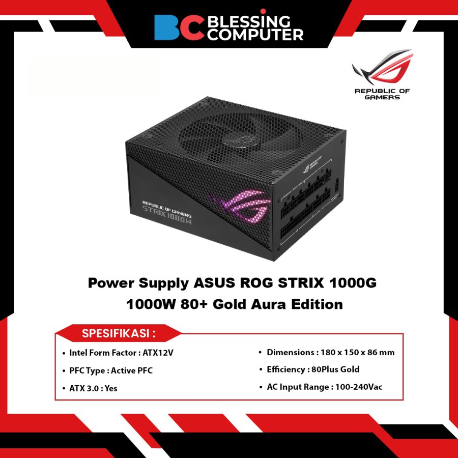 Jual Power Supply ASUS ROG STRIX 1000G 1000W 80+ Gold Aura Edition ...