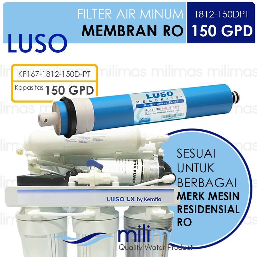 Jual LUSO - Reverse Osmosis (RO) Membran 150 GPD - KF167-1812-150D-PT ...