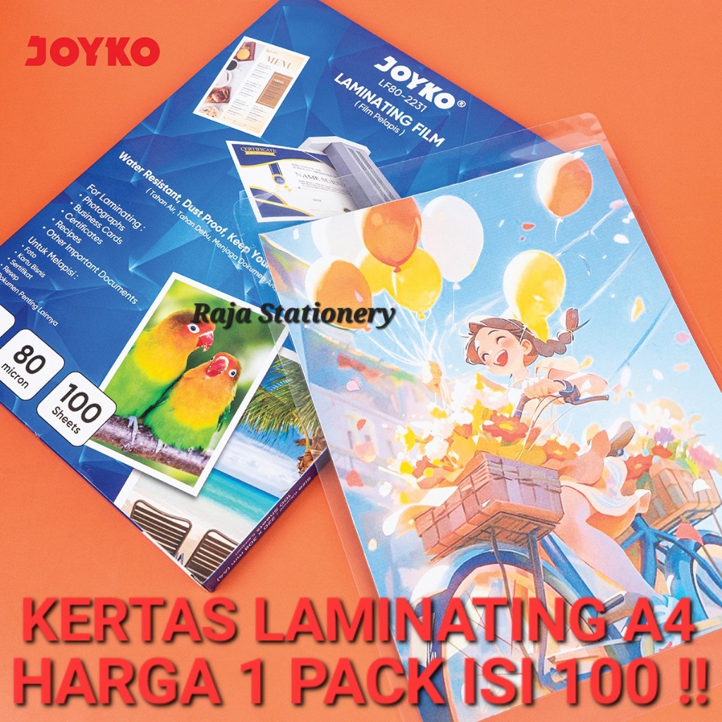 Jual Joyko Laminating Film A4 / Kertas Plastik Laminating Laminasi A4 Kertas Plastik 100 Lembar ...