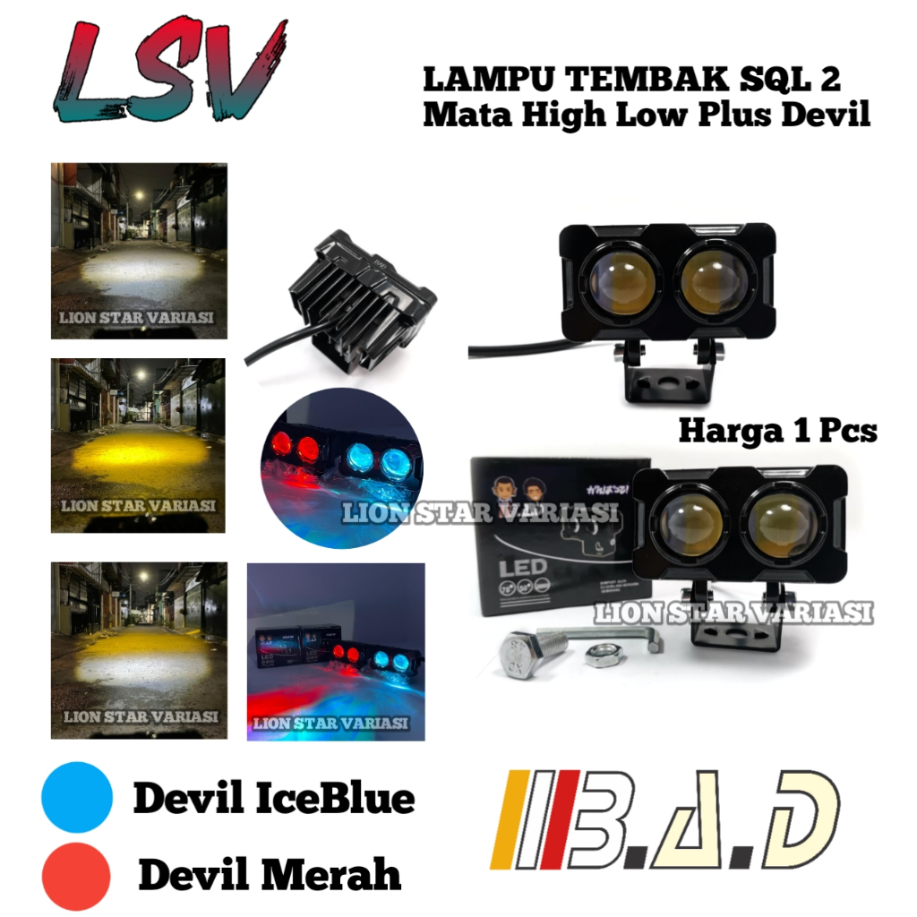Jual Lampu Tembak Sorot Laser 2 Mata LED 2 Mata High Low Plus Devil ...