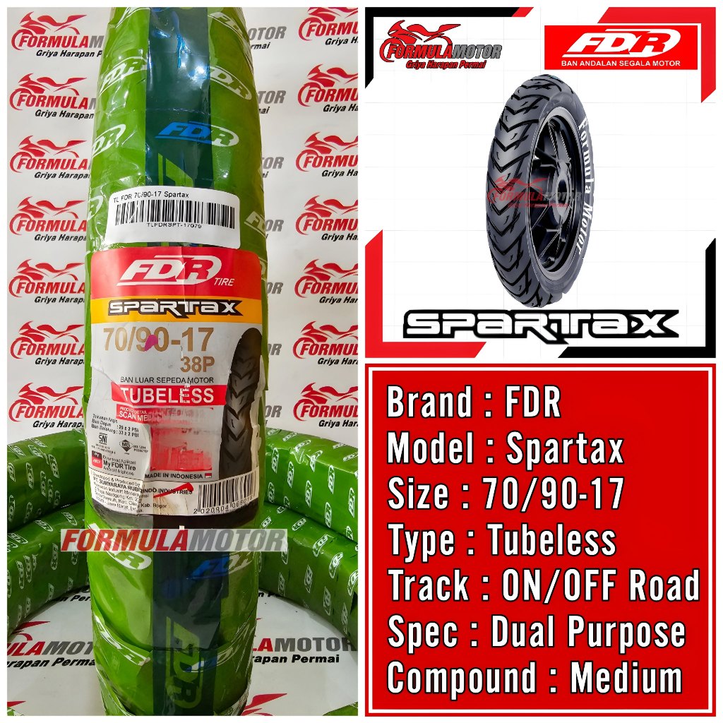 Jual 70/90-17 FDR Spartax Ring 17 Tubeless (Dual Purpose) Ban Depan ...