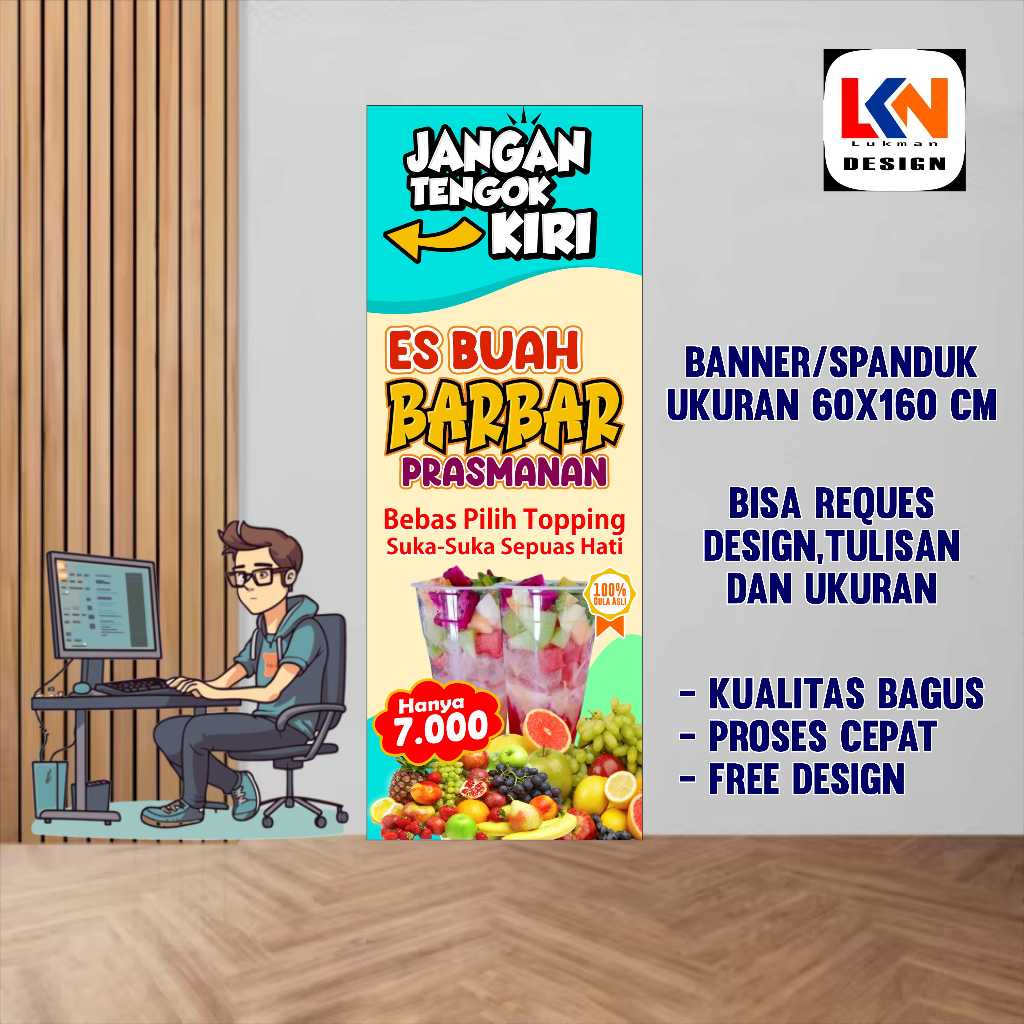 Jual spanduk banner es buah prasmanan uk, 60X160cm | Shopee Indonesia