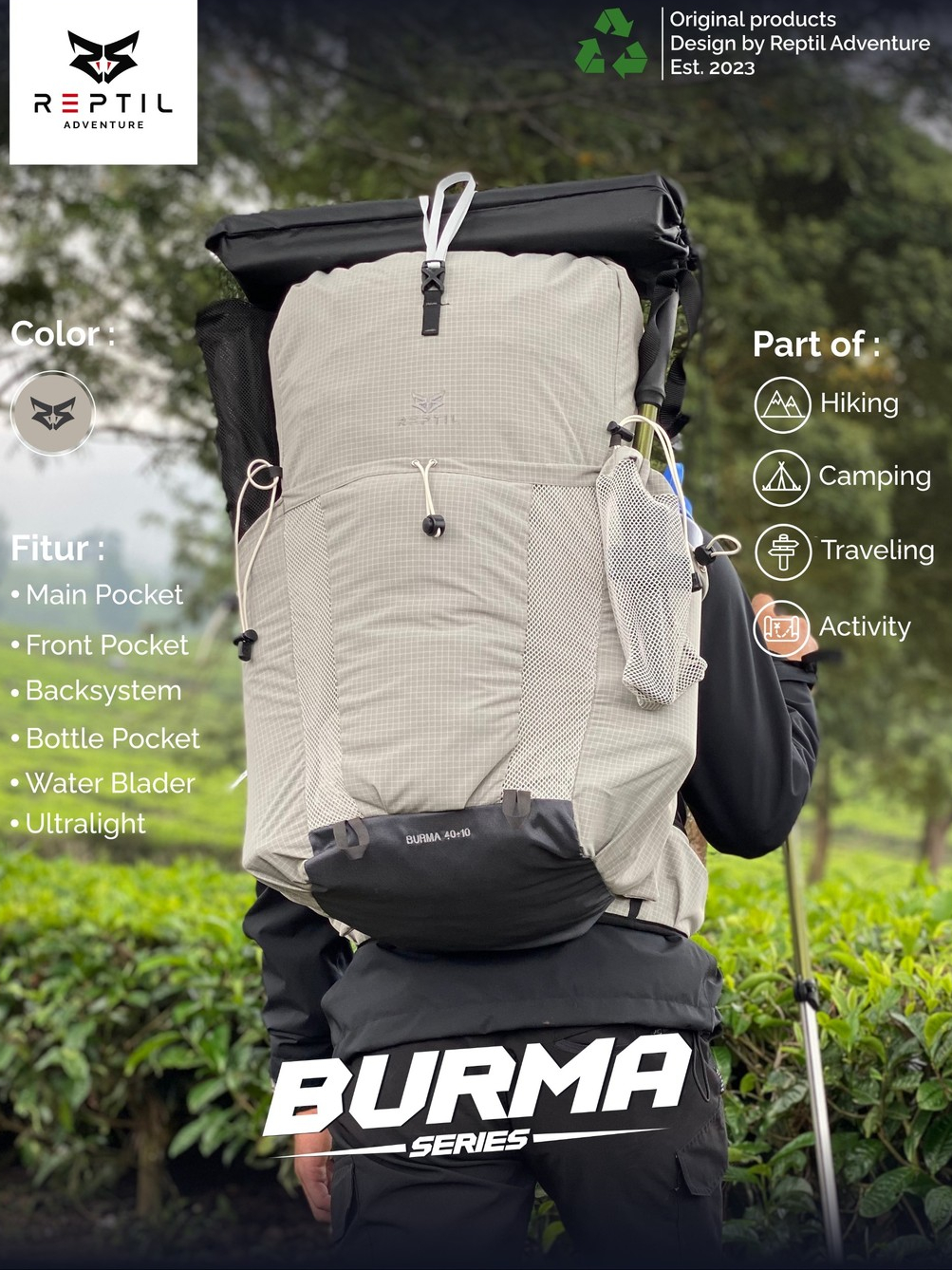 Jual TAS GUNUNG/CARRIER ULTRALIGHT 40L REPTIL ADVENTURE BURMA series ...