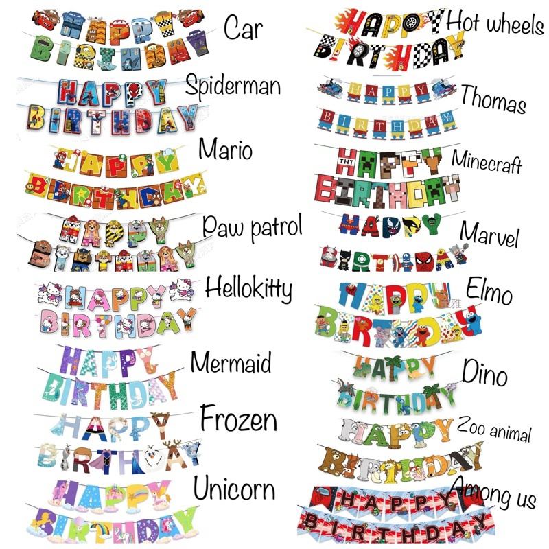 Jual Banner Happy Birthday Karakter Marvel Frozen Elmo mermaid ...