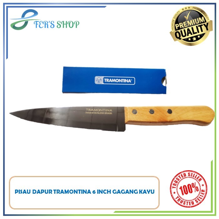 Jual Pisau Dapur Tramontina stainless steel 6 inch Gagang kayu / Pisau ...