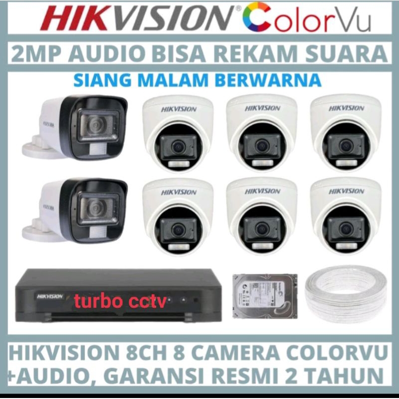 Jual PAKET CCTV HIKVISION COLORVU 2MP 8 CHANNEL 8 CAMERA COLORFUL TURBO HD KAMERA | Shopee Indonesia
