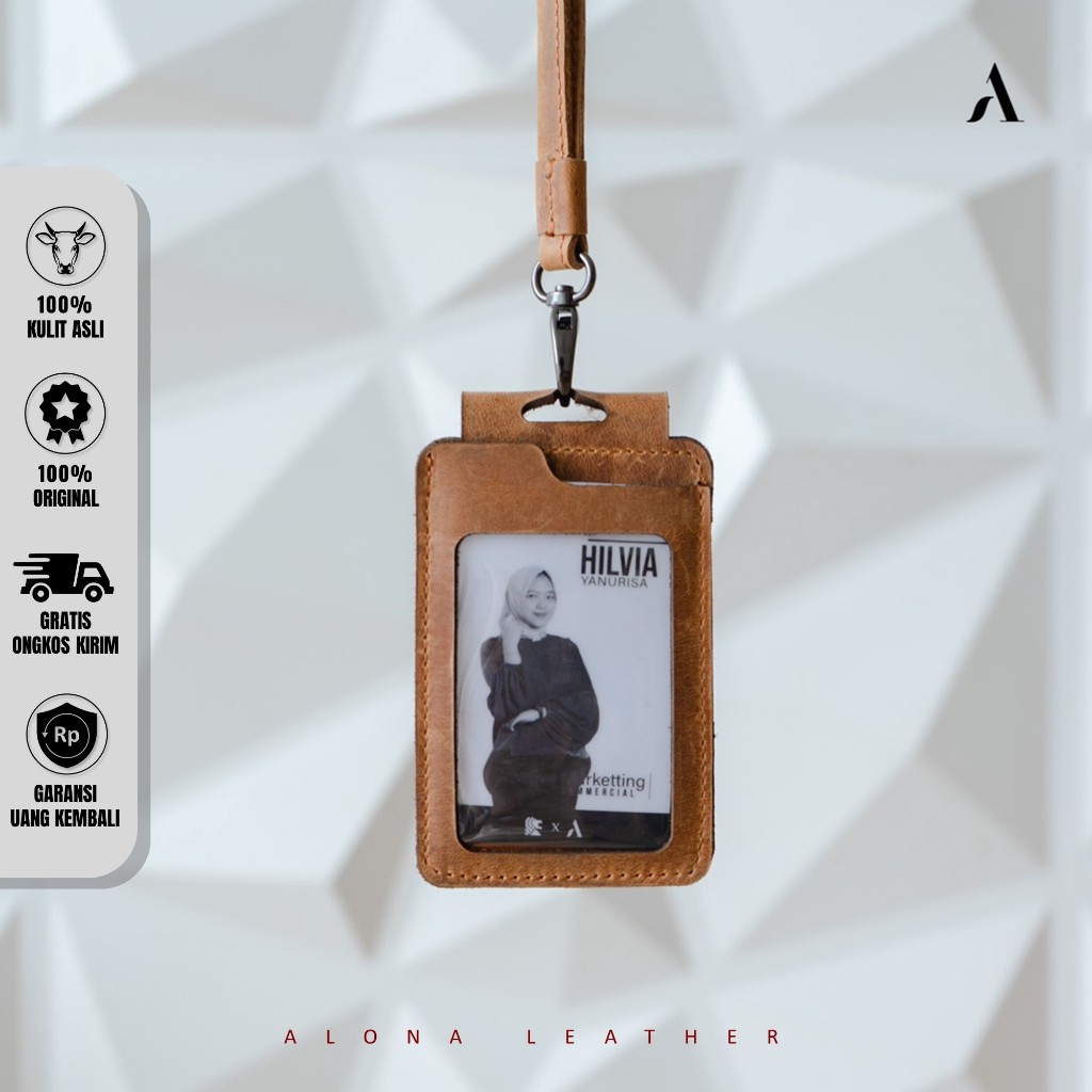 Jual Lanyard ID Card Holder Kulit / Name Tag Kartu Nama Kulit Sapi Asli ...