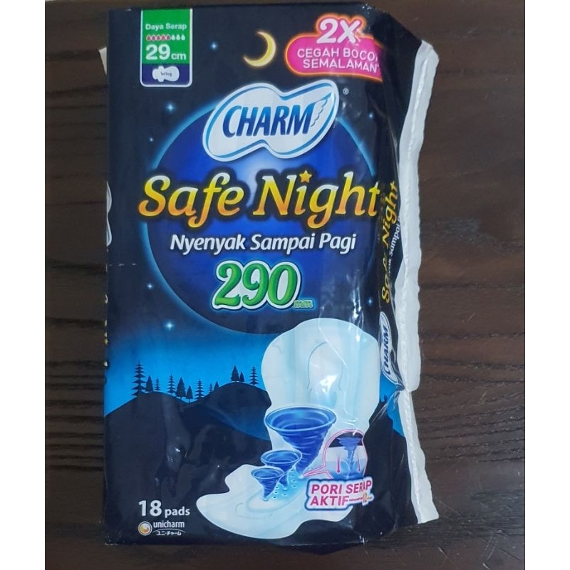 Jual Charm Safe Night 29 cm / Pembalut Charm Malam 29 cm isi 18pcs ...