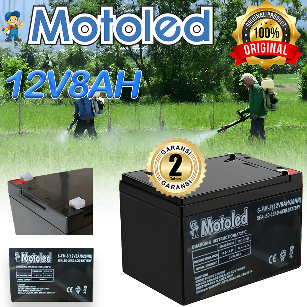 Jual MOTOLED ASLI Aki Tangki Semprot 12V 8AH Kemasan tebal Aki ...