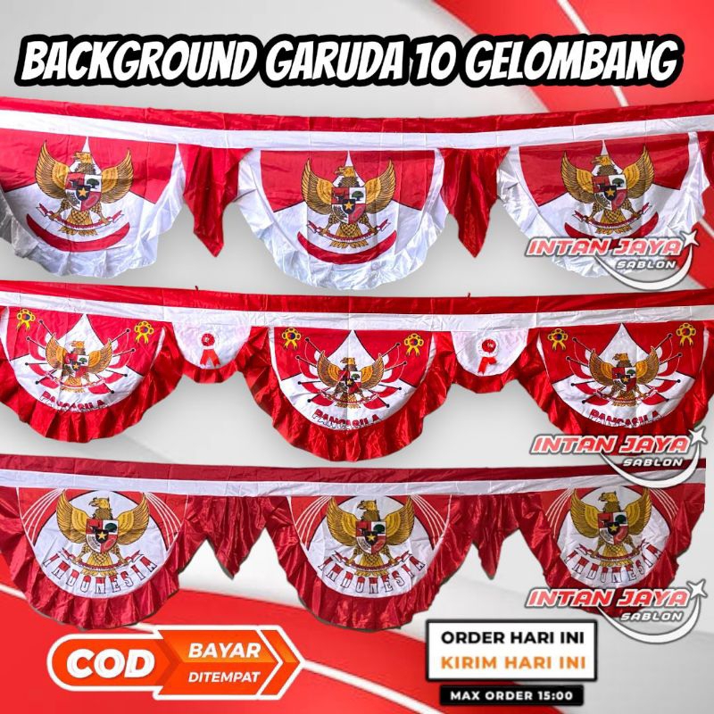 Jual BENDERA MERAH-PUTIH BACKGROUND GARUDA SEMI ABUTAY PELAMIN 5 GELOMBANG/Bendera Umbul Umbul ...