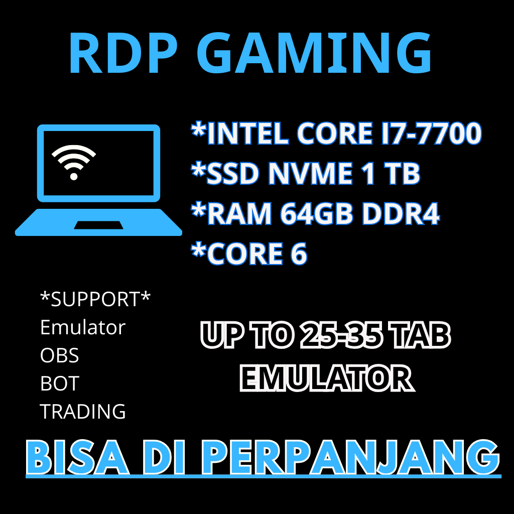 Jual RDP EMULATOR RAM 64GB 4.2Ghz MINGGUAN BISA DI PERPANJANG SELAMANYA ...