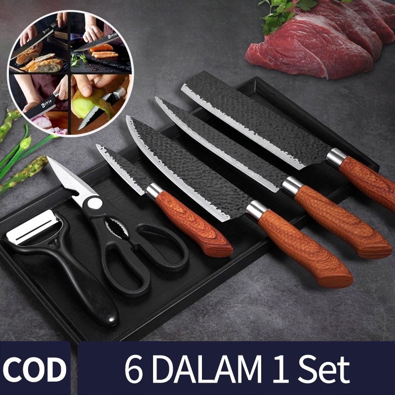 Jual 6 in 1 Pisau Dapur Black Diamond Knives Set Knife Set Diamond Anti ...