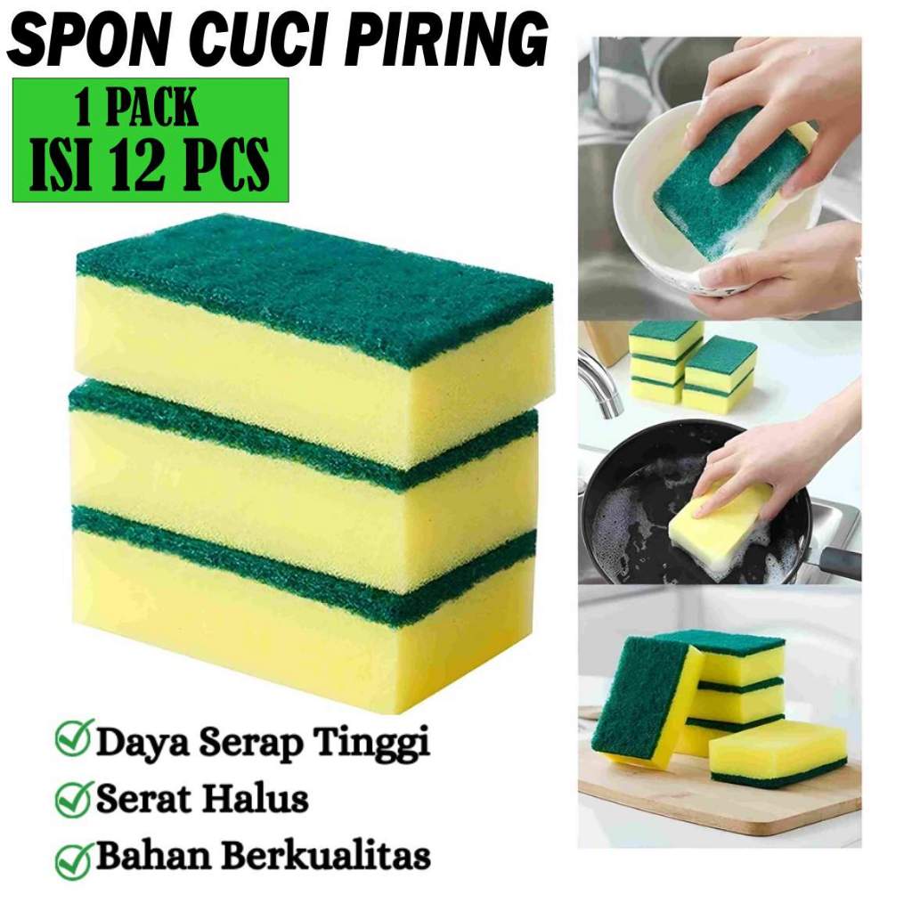 Jual Busa Cuci Piring ISI 12 PCS Sabut Hijau Sponge Spon Spons Kuning ...