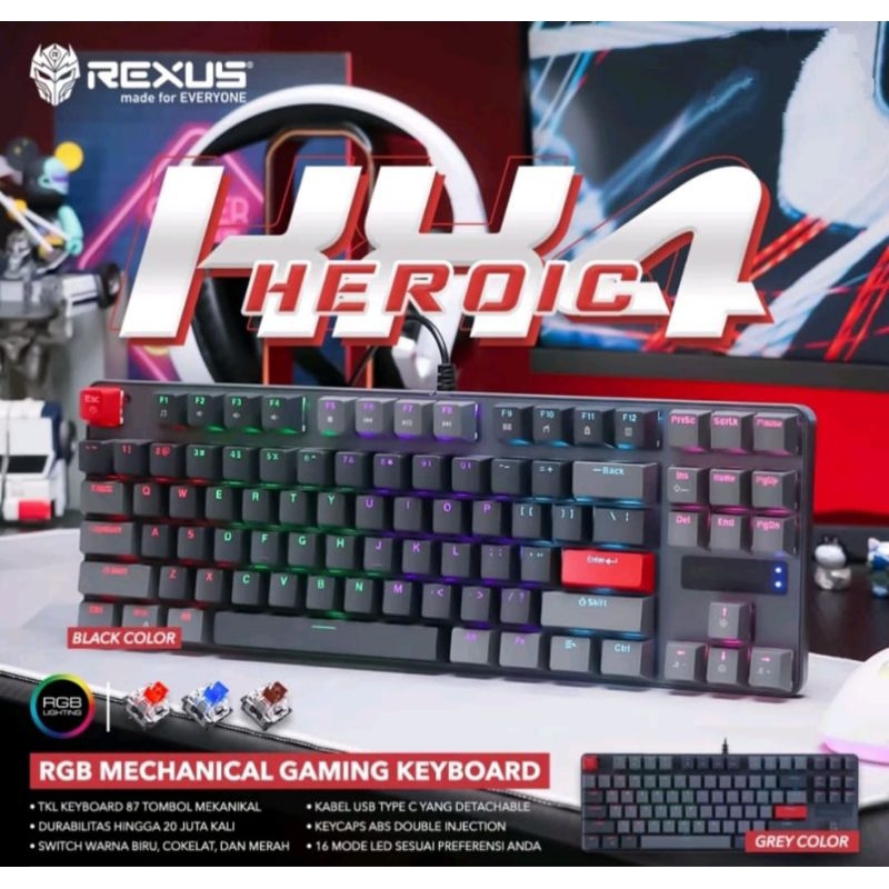 Jual Rexus Heroic KX4 / KX-4 TKL RGB Mechanical Gaming Keyboard ...