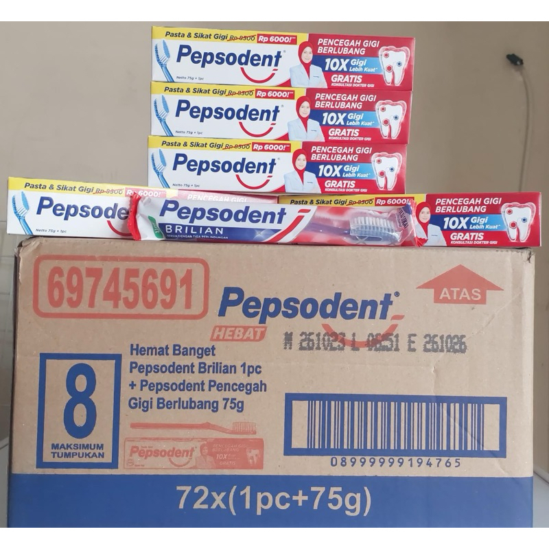 Jual PEPSODENT 75 GR FREE SIKAT 1 DUS ISI 72 PCS | Shopee Indonesia