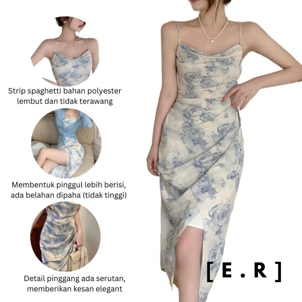 Jual Dress Pesta Blue Summer Korean Flowery Dress/Dress Dinner/Blue ...