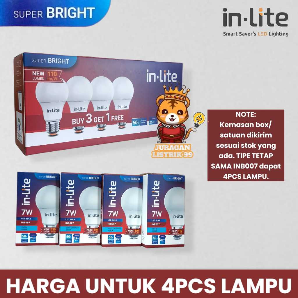 Jual INLITE - PAKET HEMAT 3 GRATIS 1 LAMPU LED BULB INB007 5W 7W 9W 12W 15W 18W / LAMPU LED ...