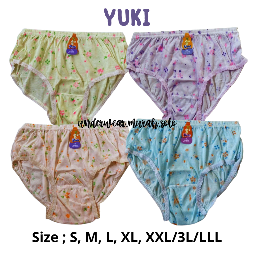 Jual CELANA DALAM WANITA REMAJA YUKI MOTIF SABLON SIZE S/M/L/3L 6PC/12PC | Shopee Indonesia
