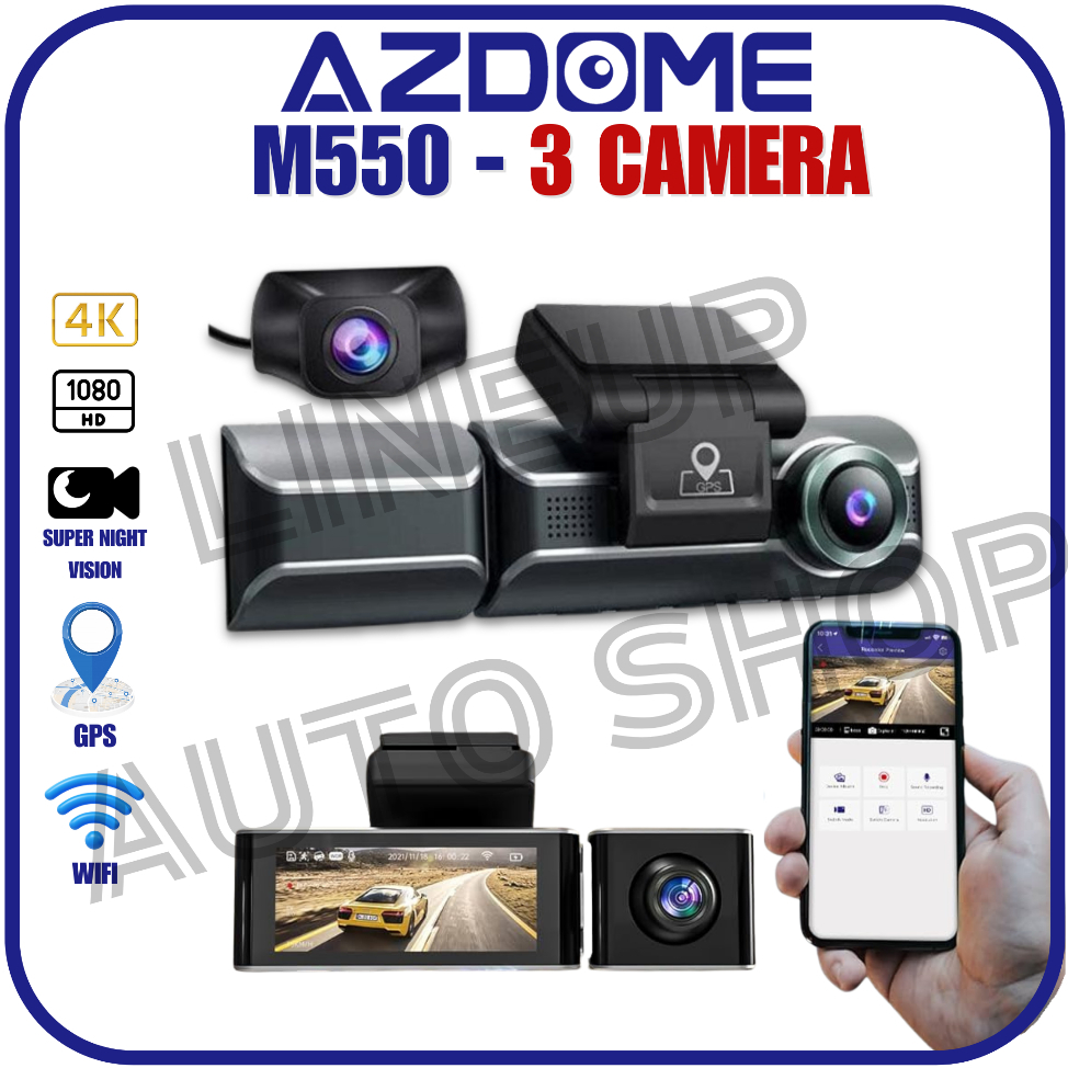 Jual Azdome M550 / M550 PRO 4K 3 Camera Dashcam Wi-Fi GPS Kamera Mobil ...