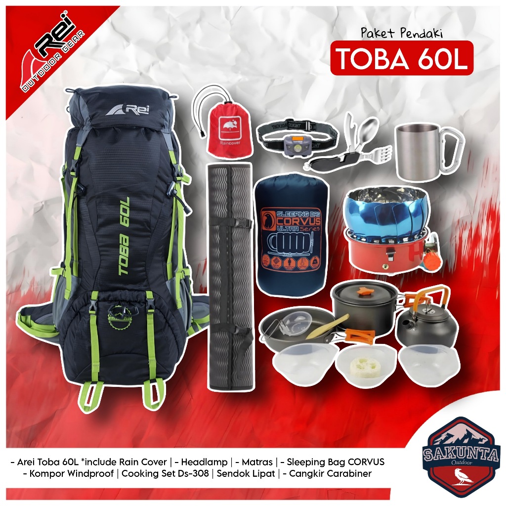 Jual Tas Gunung Arei outdoor Gear Toba 60L - paket pendaki lengkap ...