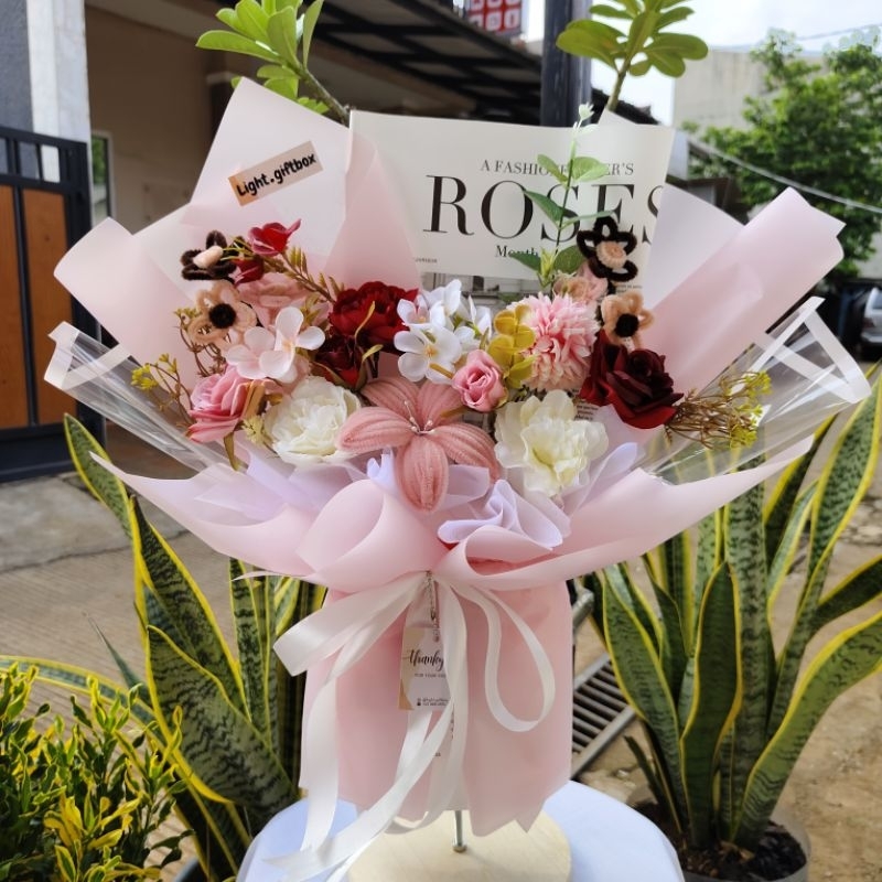 Jual Buket Bunga Palsu Pink | Buket Bunga Artificial| Buket Bunga Pink ...