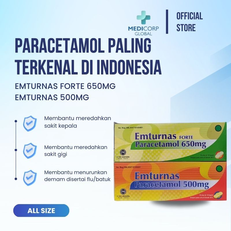 Jual [MEDICORP] Emturnas paracetamol forte 500 & 650 mg obat nyeri ...