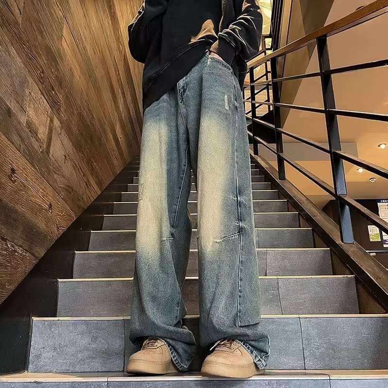 Jual KeyBoy Celana jeans pria panjang vintage baggy straight kulot dewasa cowok oversize retro ...