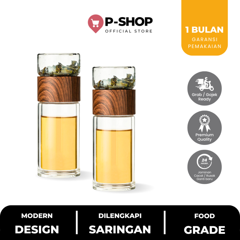 Jual Tumbler Teapot Infuser Wooden Handle / tea pot infuse water botol ...