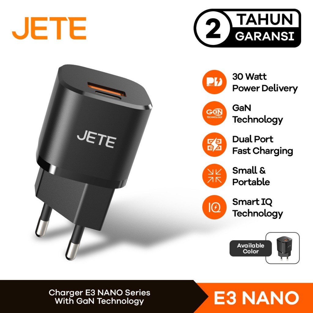 Jual JETE E3 Nano Charger 20Watt Gan Technology Dual Port Fast Charging ...