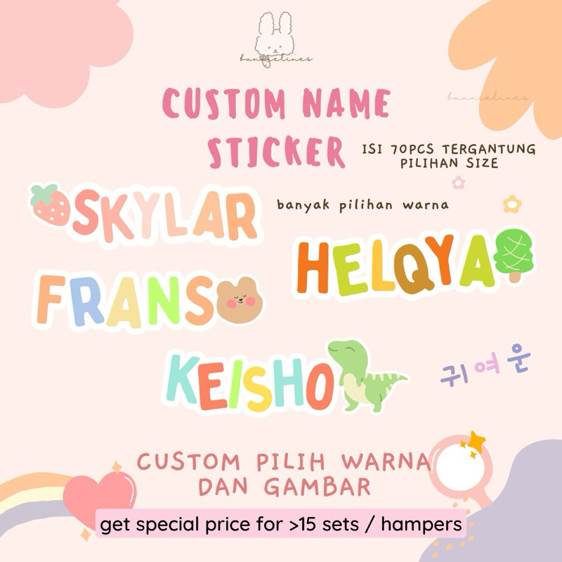 Jual stiker nama custom/nama anak sticker maks 70pcs / sticker hampers ...