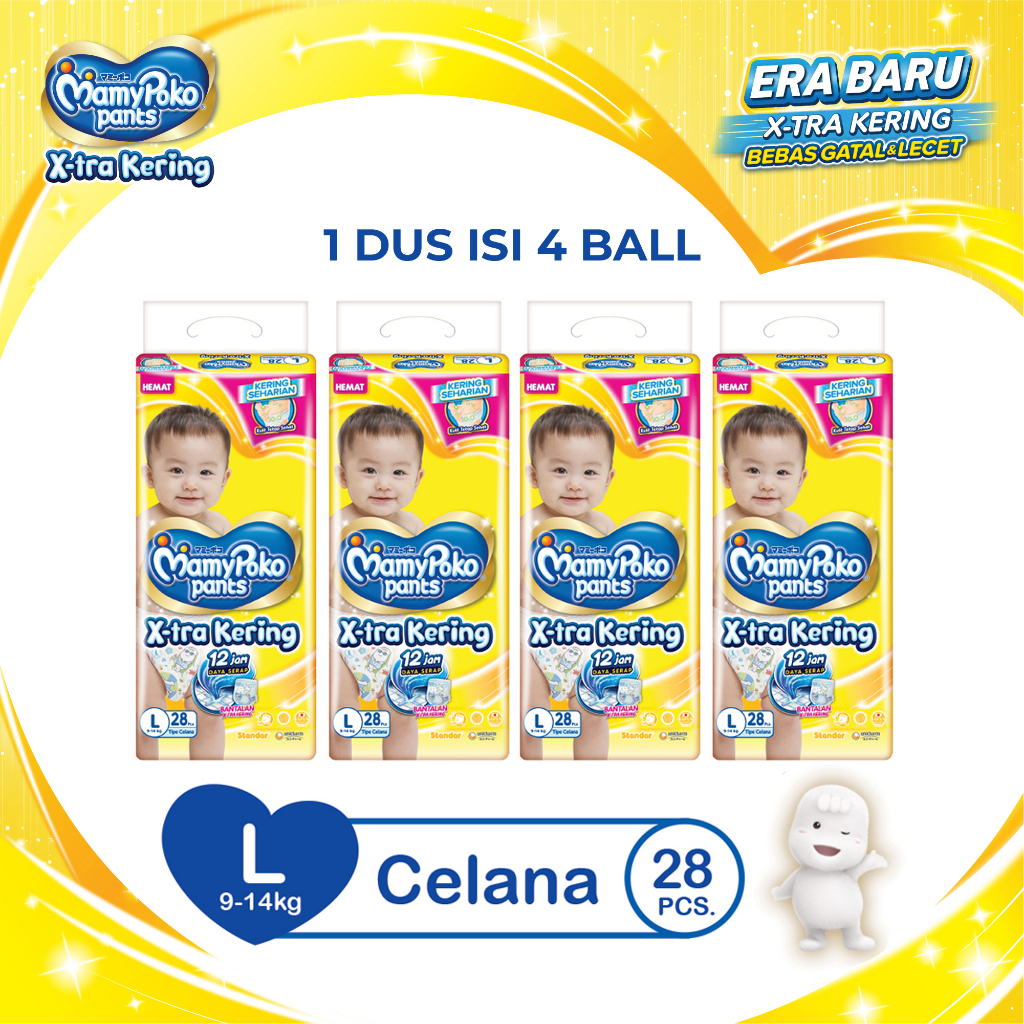 Jual Mamypoko Pants Xtra Kering 1 Karton isi 4 Ball, S38 M32 dan L44 ...