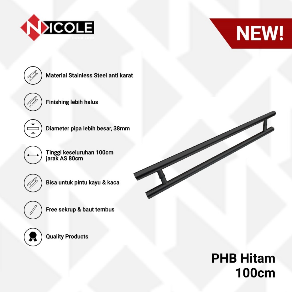 Jual Nicole Pull Handle Bulat Hitam / Tarikan Pintu Stainless Steel 35 ...