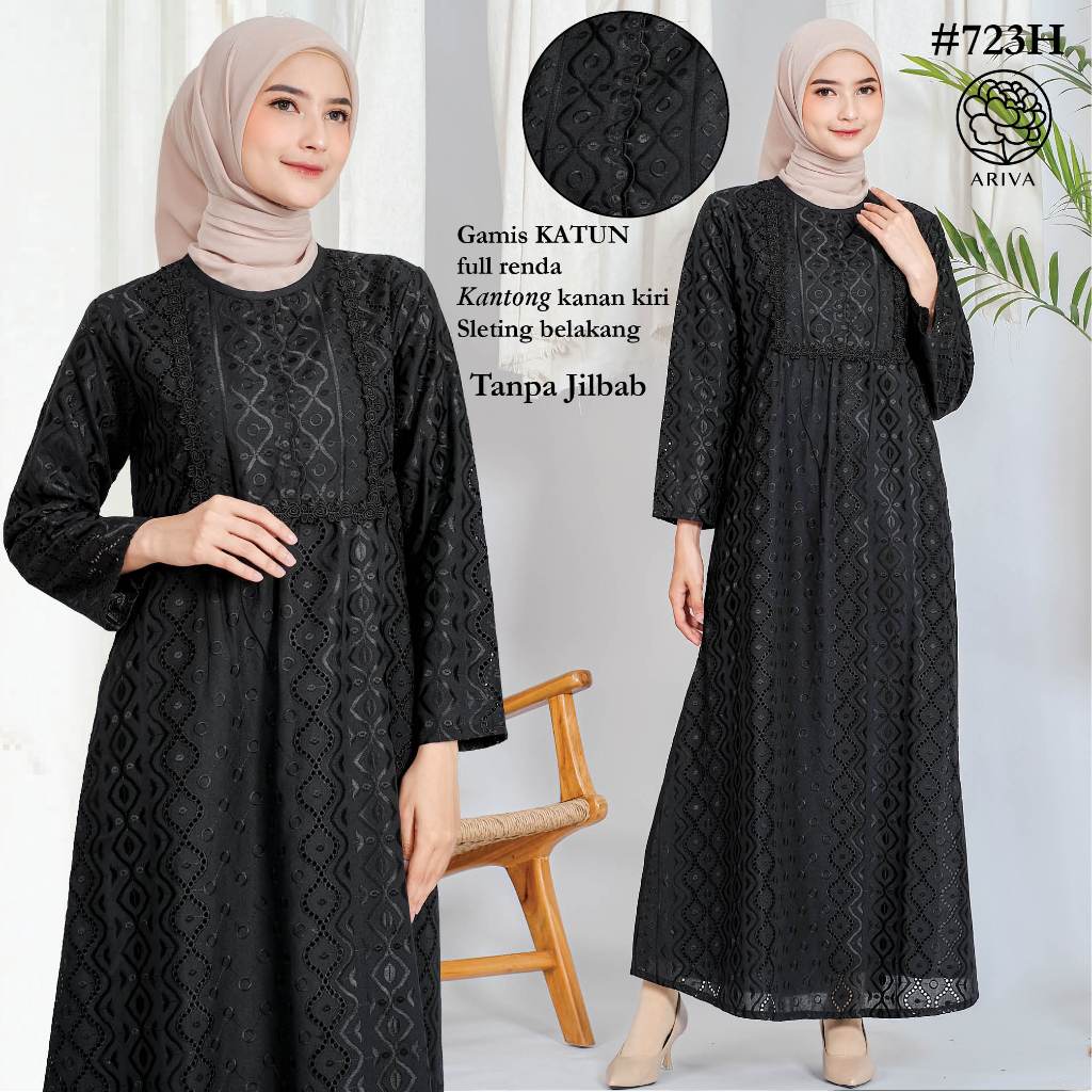 Jual Gamis Elmira Katun Silk Renda Full 723 - Gamis Katun Hitam Muslim ...