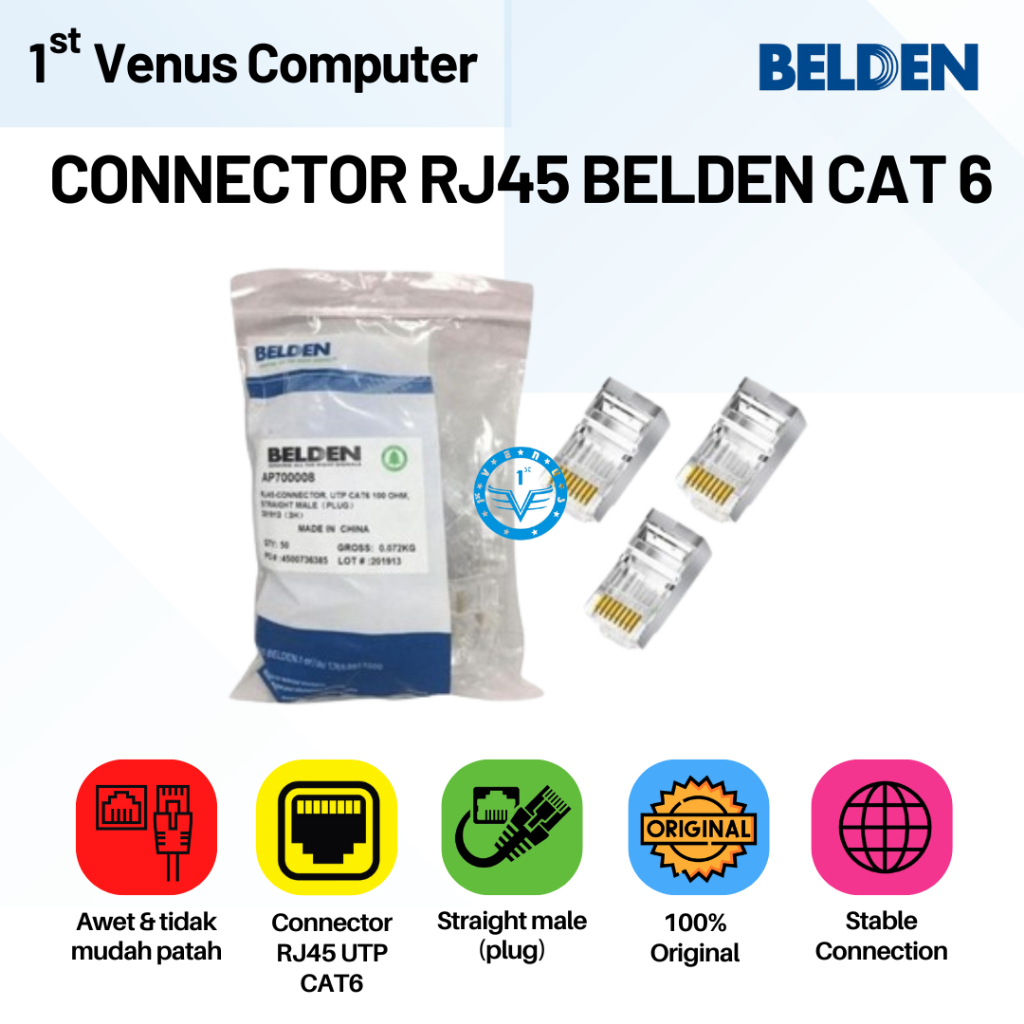 Jual CONNECTOR RJ45 BELDEN CAT 6 / NET16-CON | Shopee Indonesia
