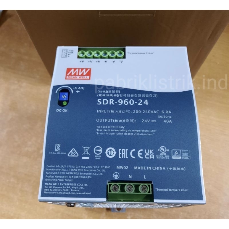 Jual Power supply SDR 960 24 Din rail 24V DC 40A Meanwell original ...