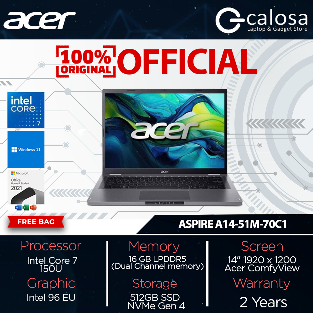 Jual ACER ASPIRE A14-51M-70C1 CORE 7-150U 16GB 512GB SSD 14'' UMA WIN ...