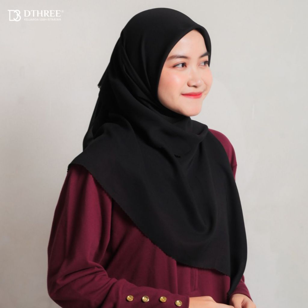 Jual Dthree - Jilbab segi empat polos ( Hitam ) hijab voal / hijab voal premium / Hijab polos ...