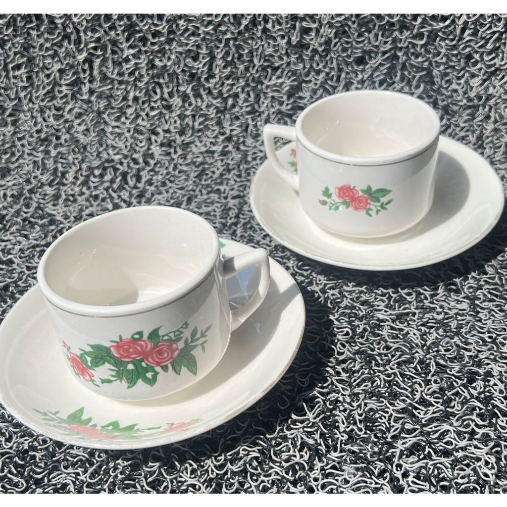 Jual [6 SET CANGKIR+LEPEK] Cangkir Lepek Keramik Vintage / Cangkir Kopi ...